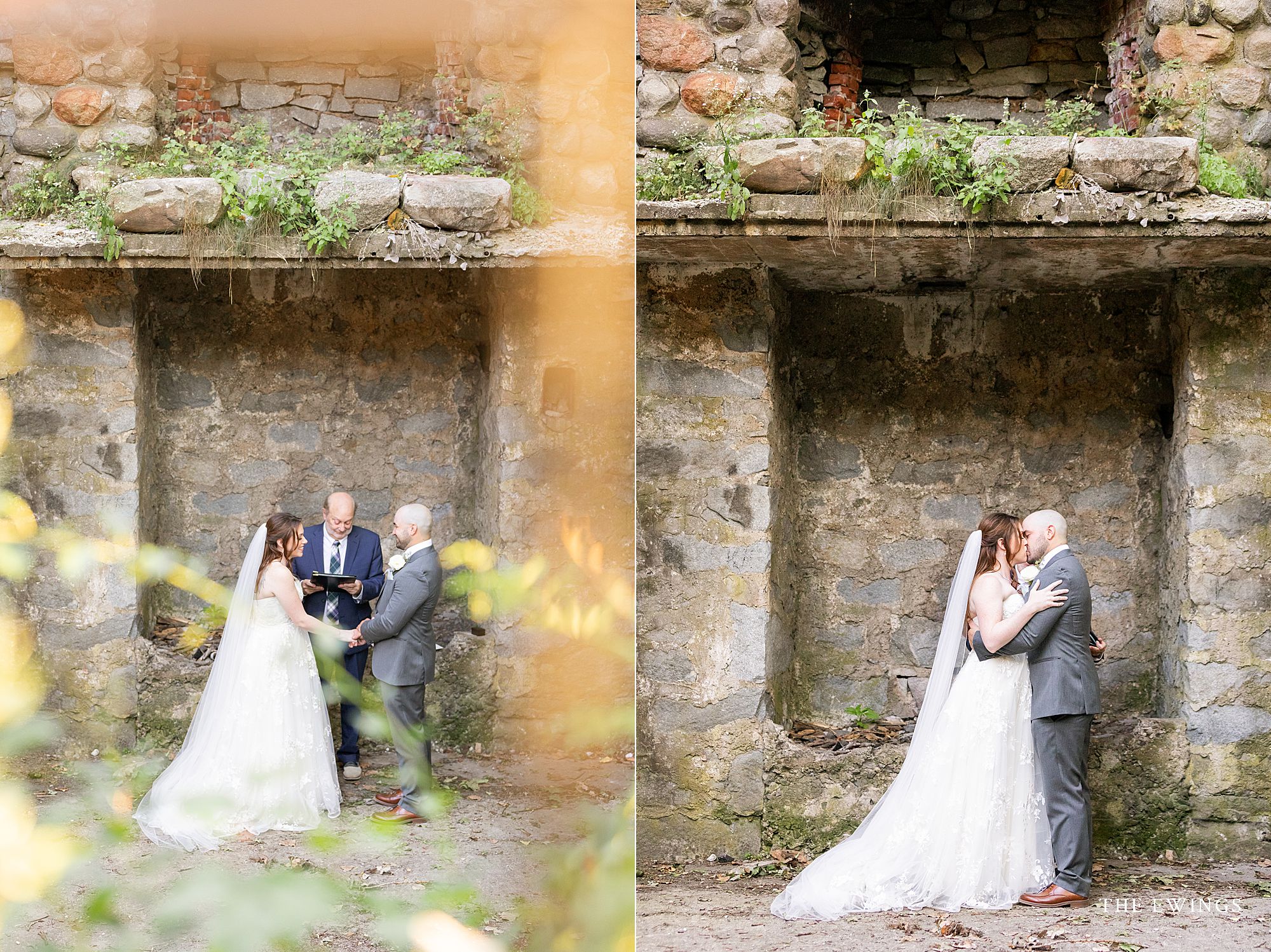 M+S's Groton MA Elopement - Bancroft Castle Ruins - The Ewings Photo